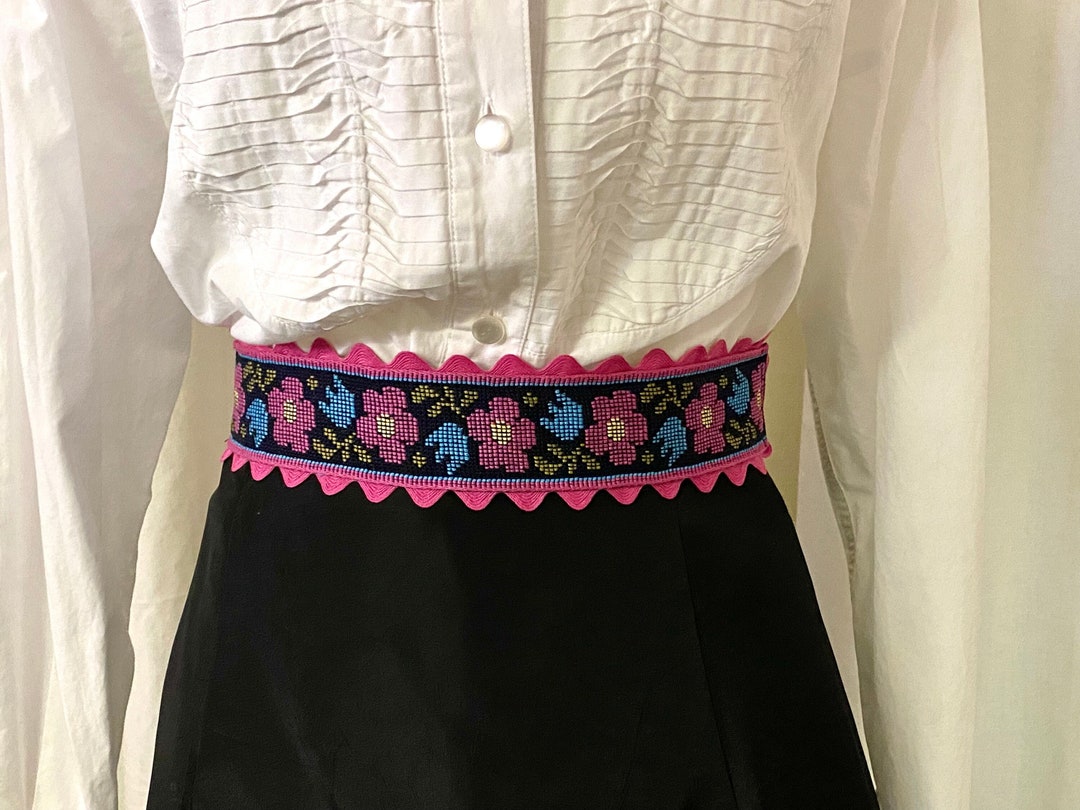 Victorian Waistband Belt W/vintage Needlepoint Ribbon in Pink & Blue on ...