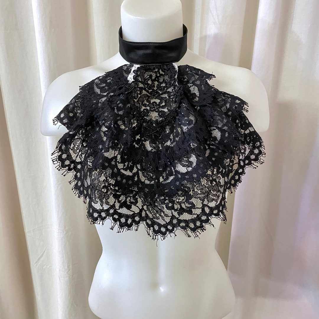 Neck Ruffle in Black Chantilly Lace Over White Lace W/black Lace ...