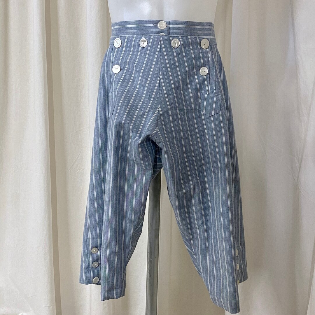Colonial Breeches, Short Pants in Light Blue Striped Chambray W/front ...