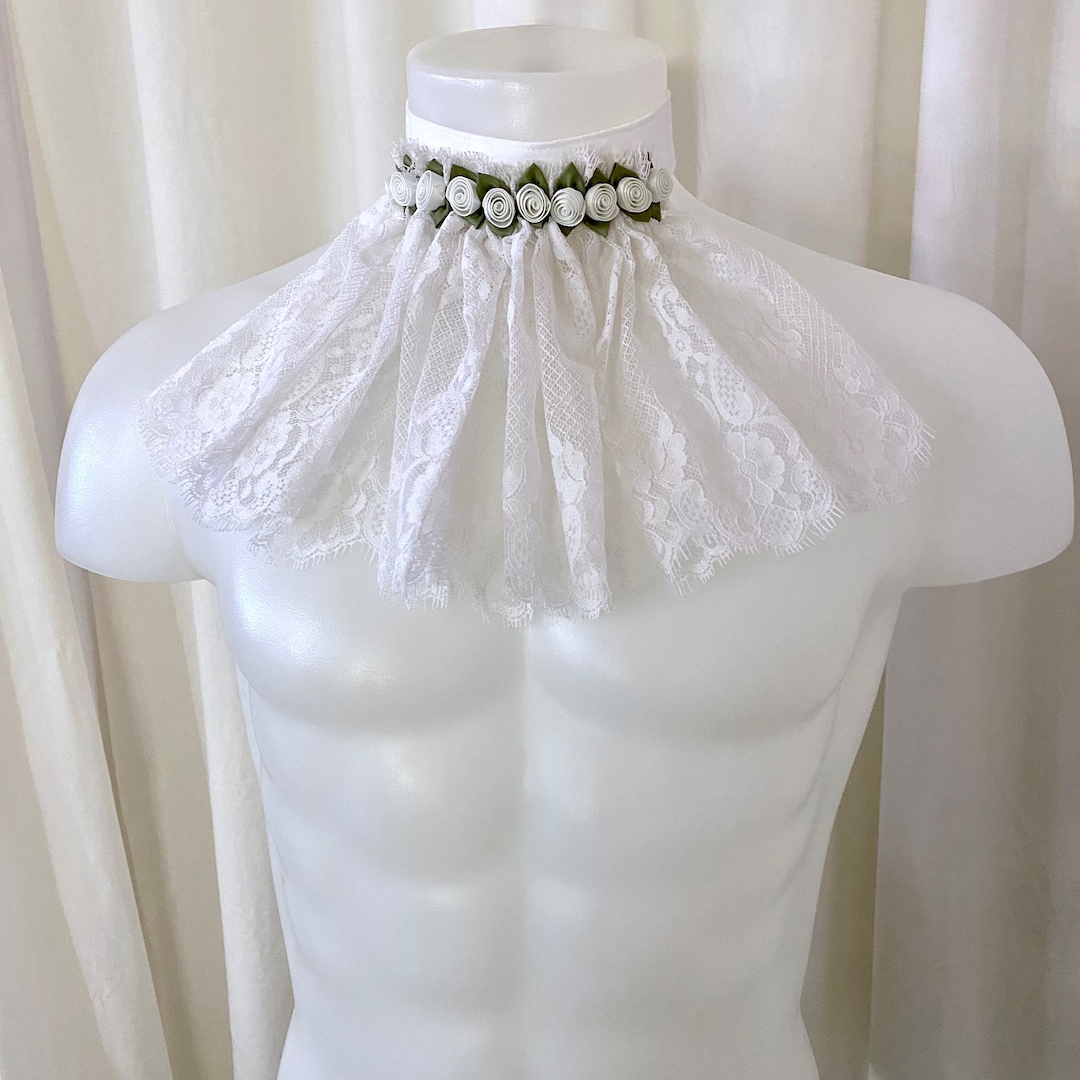 Soft White Long Chantilly Lace Ascot With Scalloped Edge on White ...