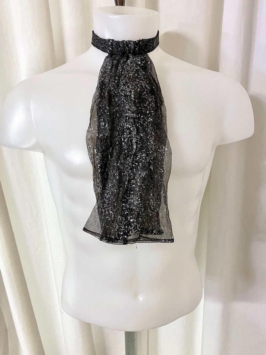 Black & Silver Sheer Ascot W/splatter Pattern on Matching Collar and 2 ...