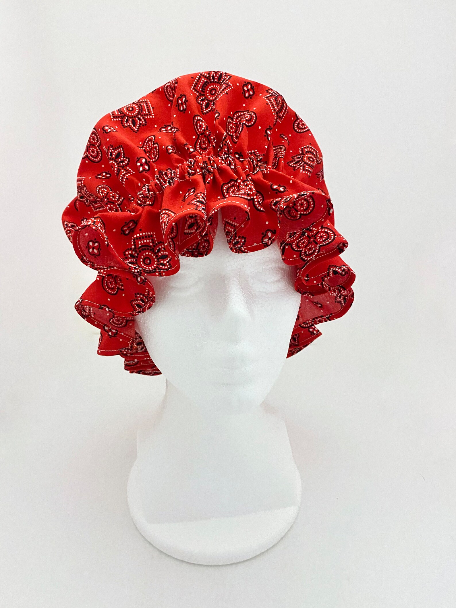 Red Cotton Calico Mop Cap in a Bandana Print With White Lace - Etsy