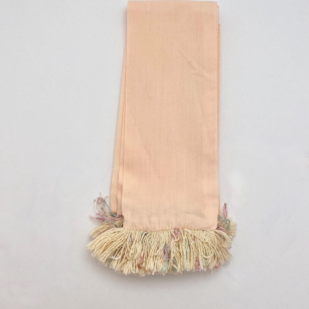 Cotton Sash or Tie Belt in Light Peach W/ivory Sage & Lavender Fringe ...
