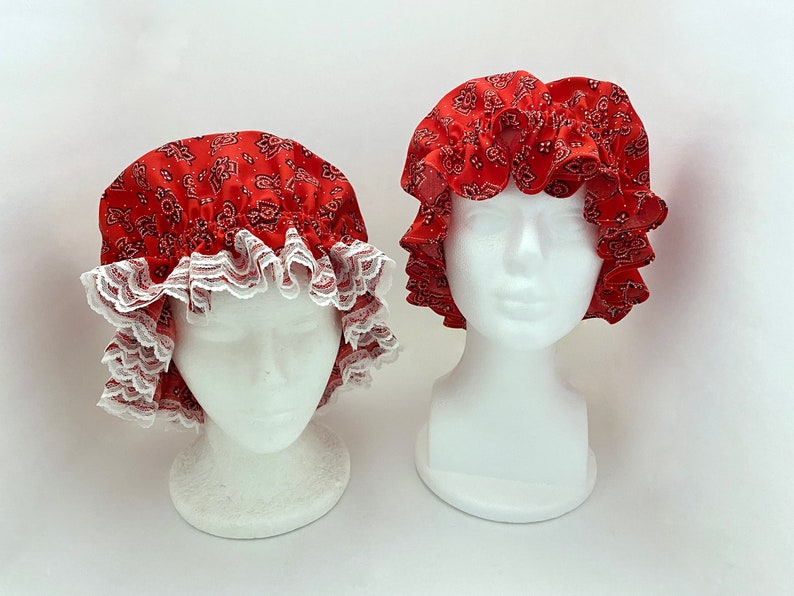 Red Cotton Calico Mop Cap in a Bandana Print With White Lace - Etsy