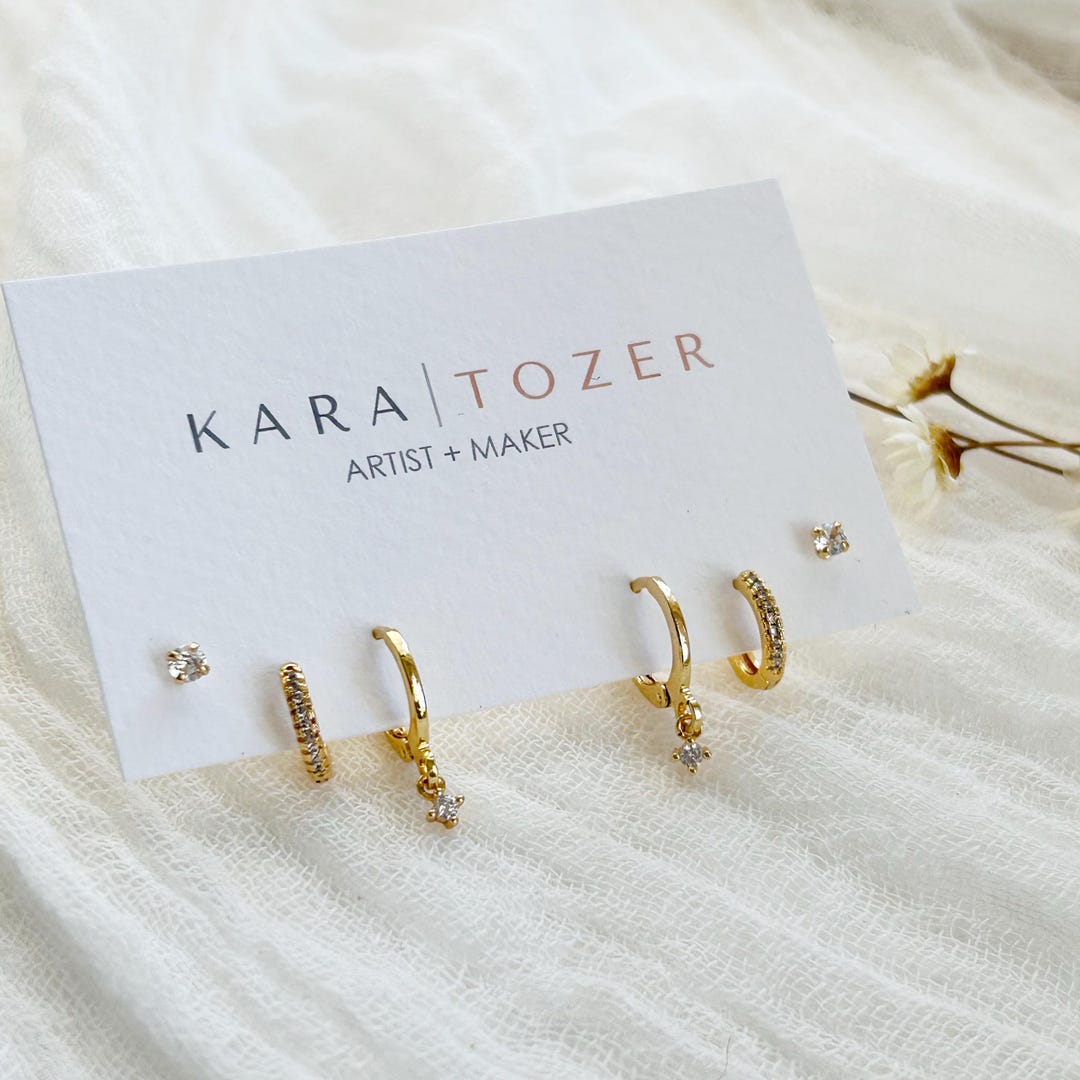 Stacking Hoop Earrings, Triple Earring Set Gold, Gold Hoop Earring Set ...