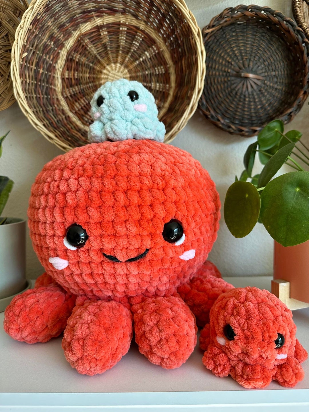 Jumbo Orange Mama Octopus Plush and Two Adorable Baby Octos - Etsy