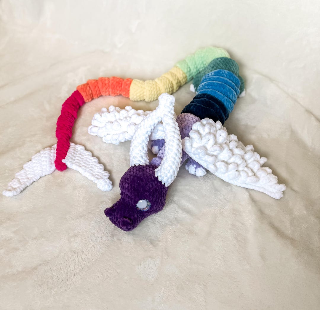 Extra Large Crochet Dragon Plushie - 3.5 Ft Articulated Rainbow Stuffed ...
