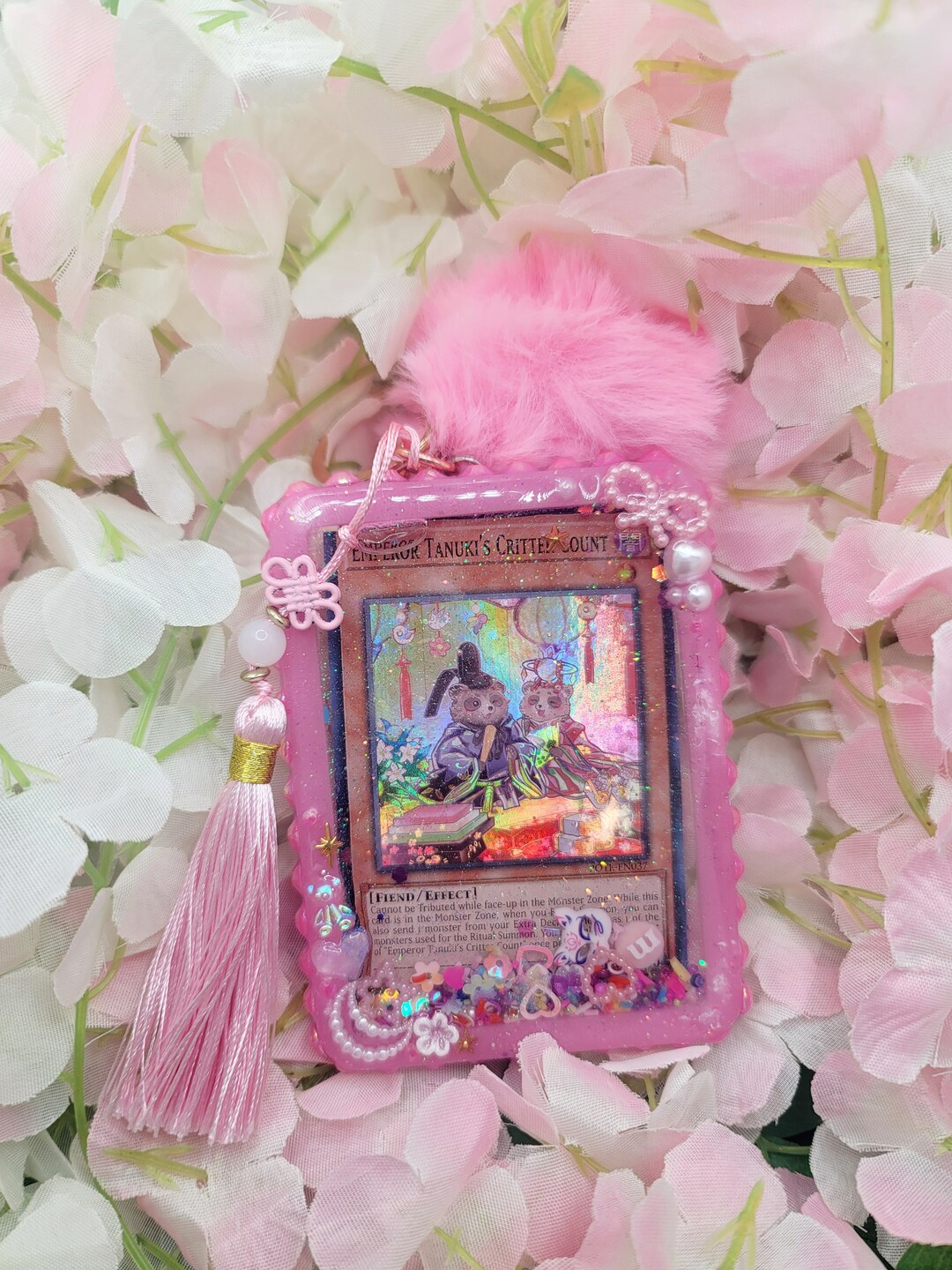 YUGIOH Card Resin Shaker Keychain | Emperor Tanuki | Pink | Blinged Out ...