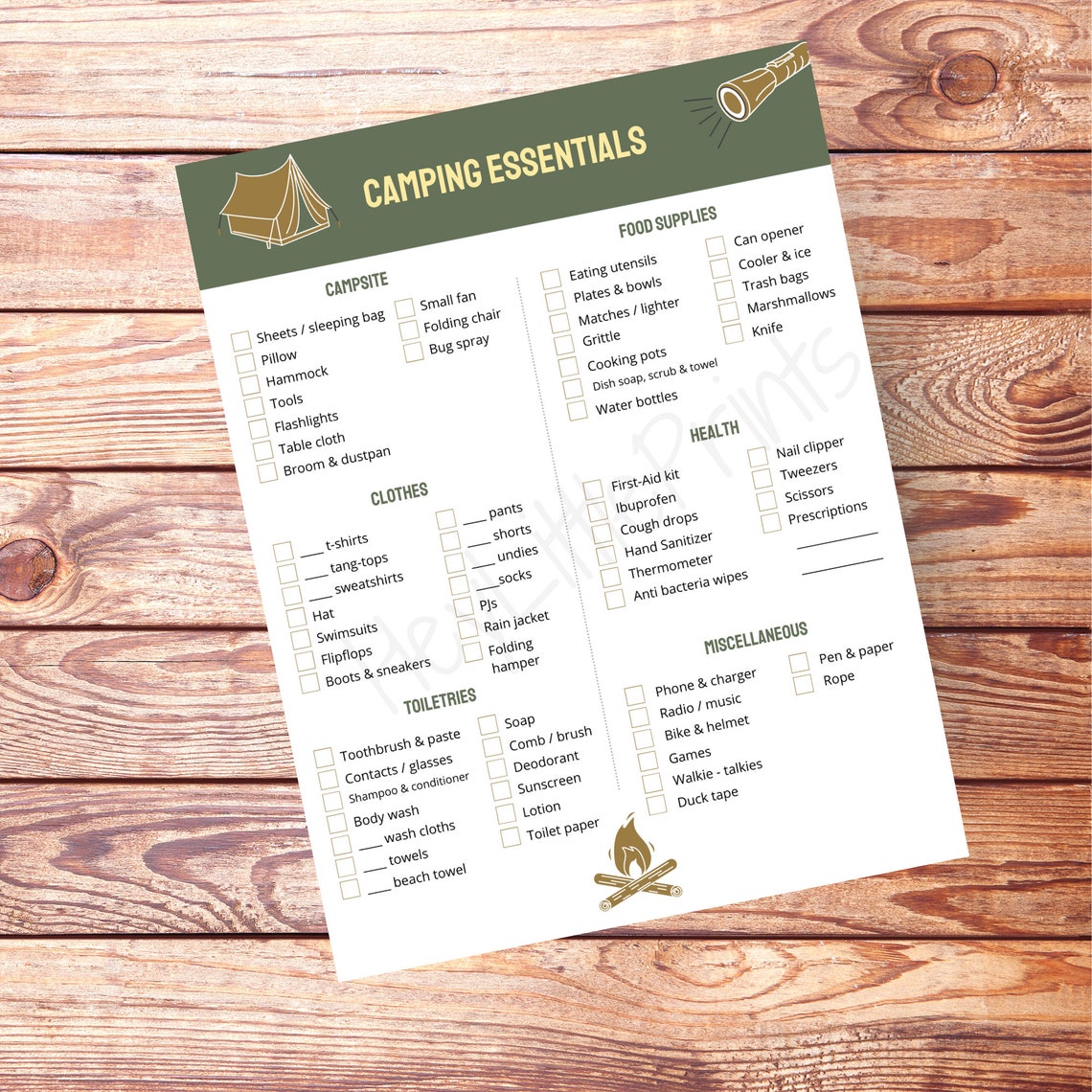 Printable Packing Camping List / Pre-filled / Custom Camping - Etsy