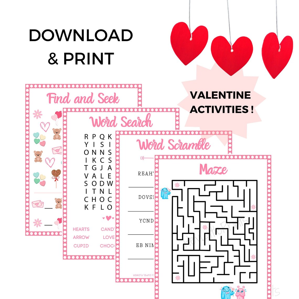 4 Valentine Printable Activities, Activity Sheets, Printable, Maze ...