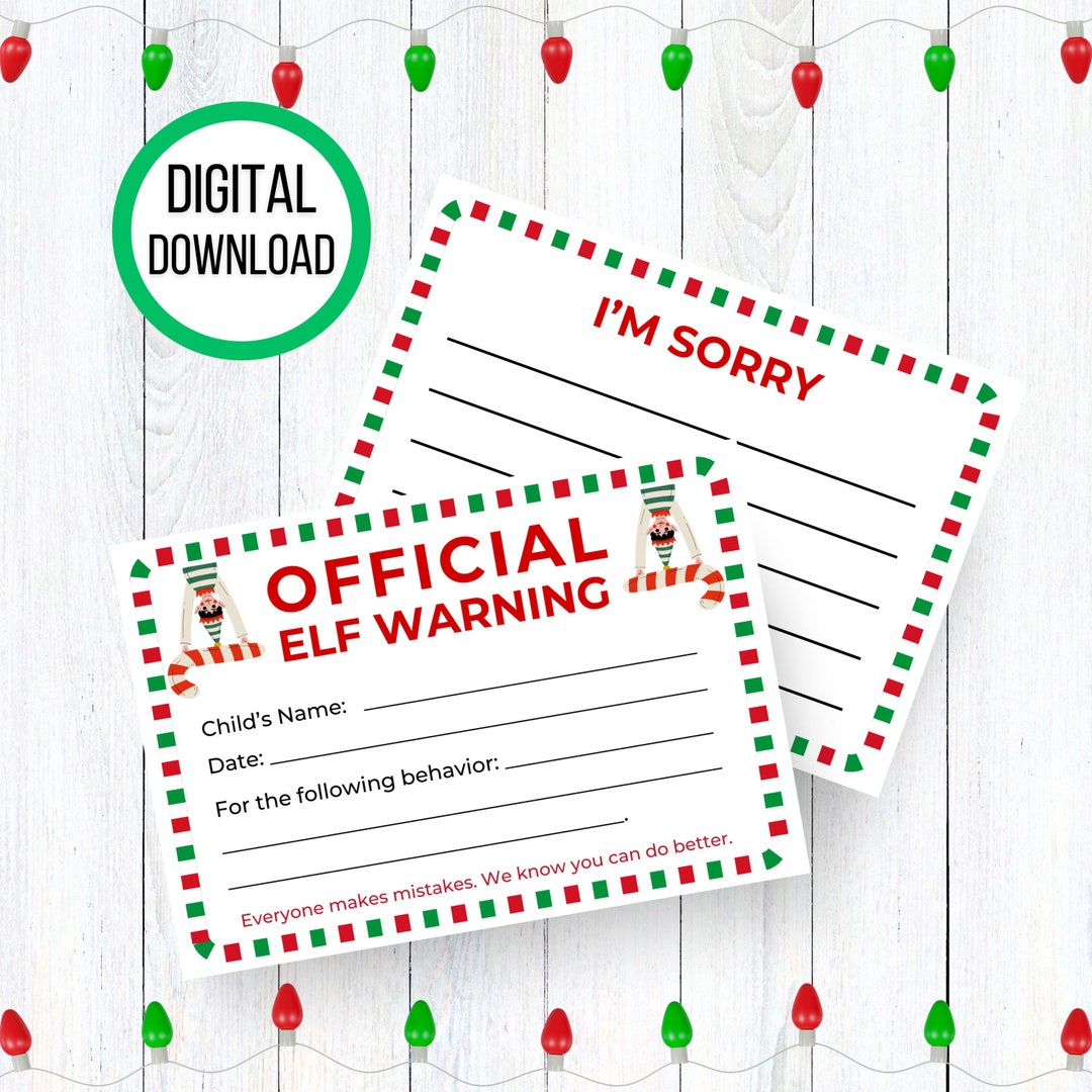 NEW Printable, Elf Warning Letter, I'm Sorry Letter, Elf Behavior ...
