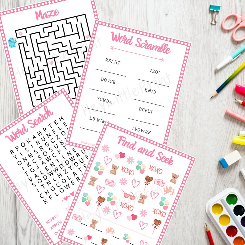 4 Valentine Printable Activities, Activity Sheets, Printable, Maze ...