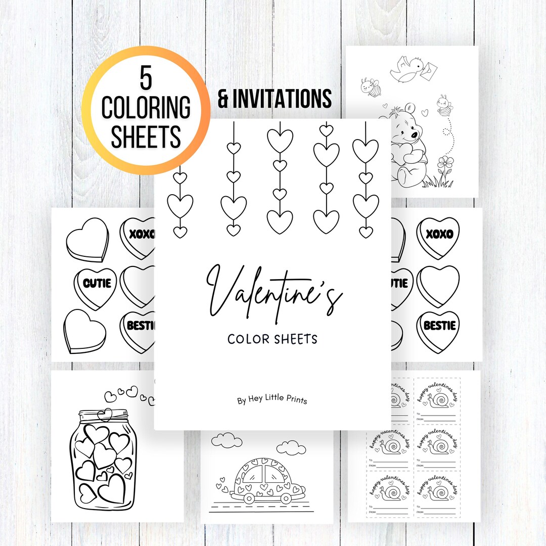 Valentine | Color Sheets + Valentines | Printable | Preschool Activity ...