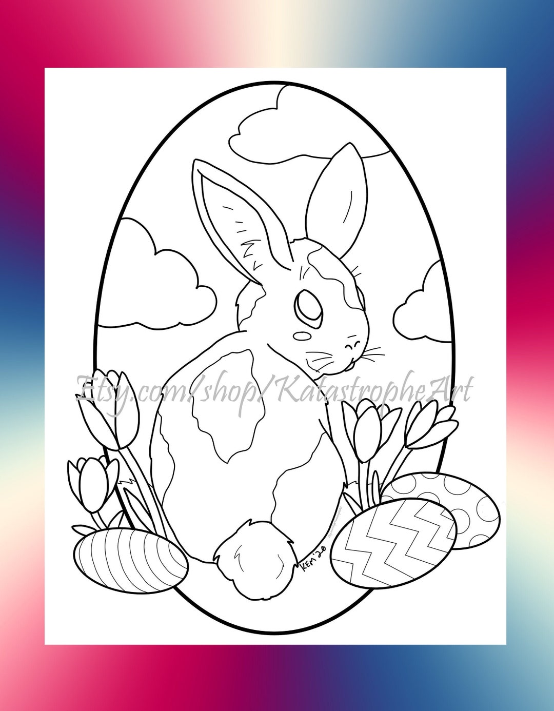 Printable Easter Bunny Coloring Page - Etsy