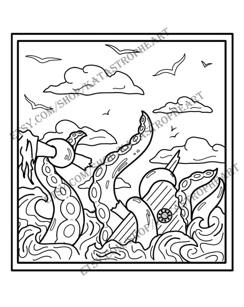 Printable Kraken Coloring Page - Etsy