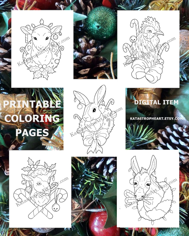 Printable Christmas Animals Coloring Pages 2 - Etsy