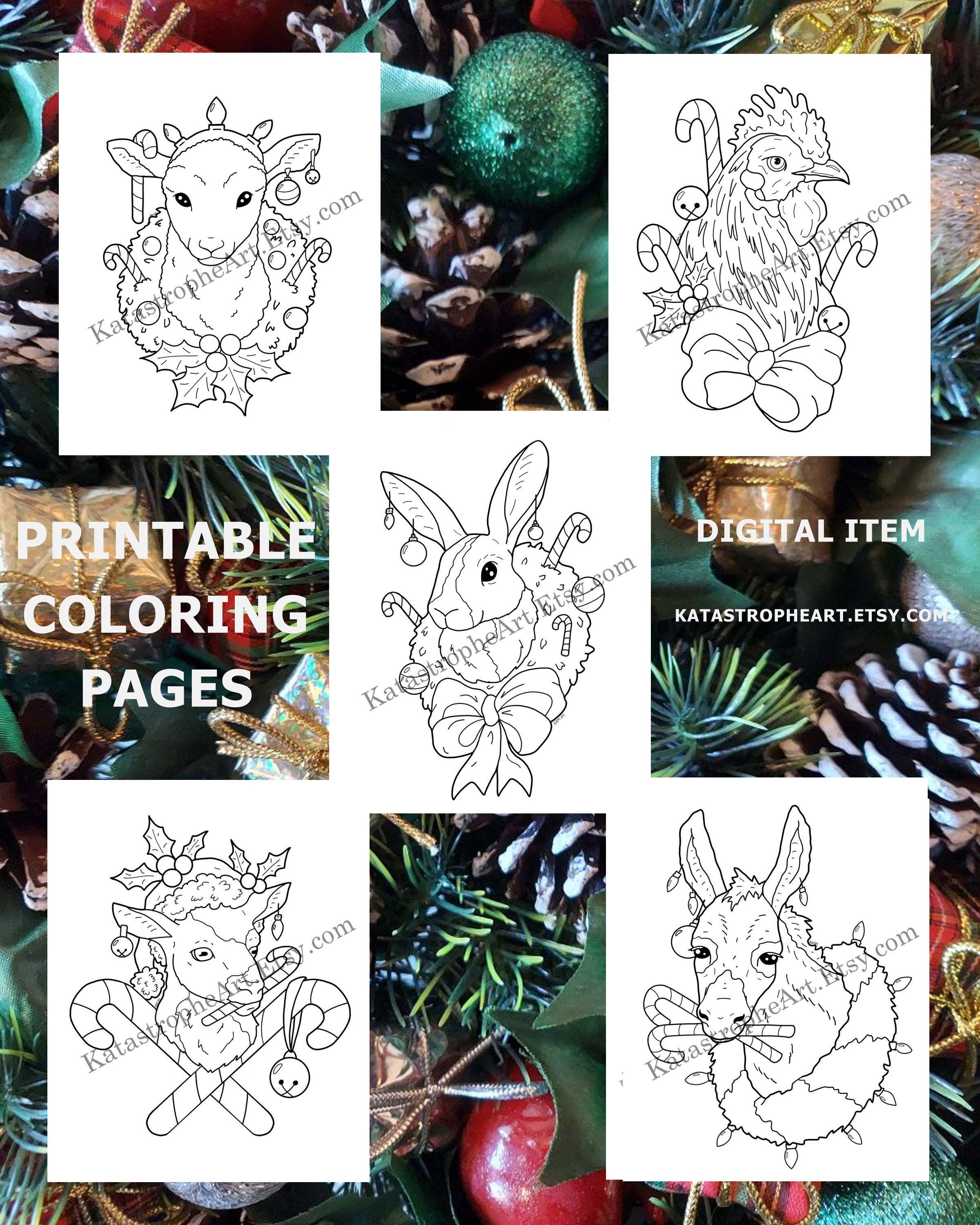 Printable Christmas Animals Coloring Pages 2 - Etsy