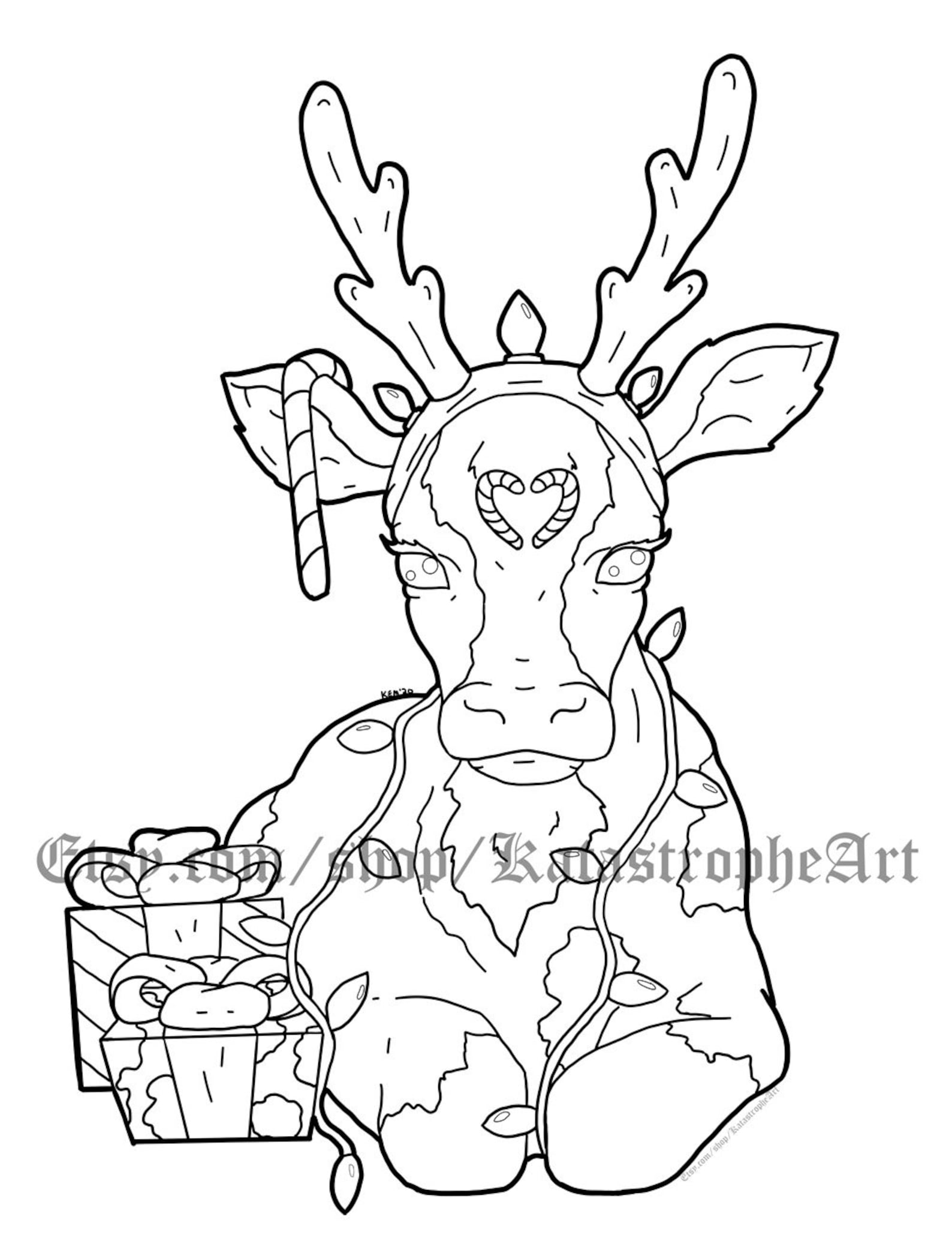 Printable Christmas Calf Coloring Page - Etsy