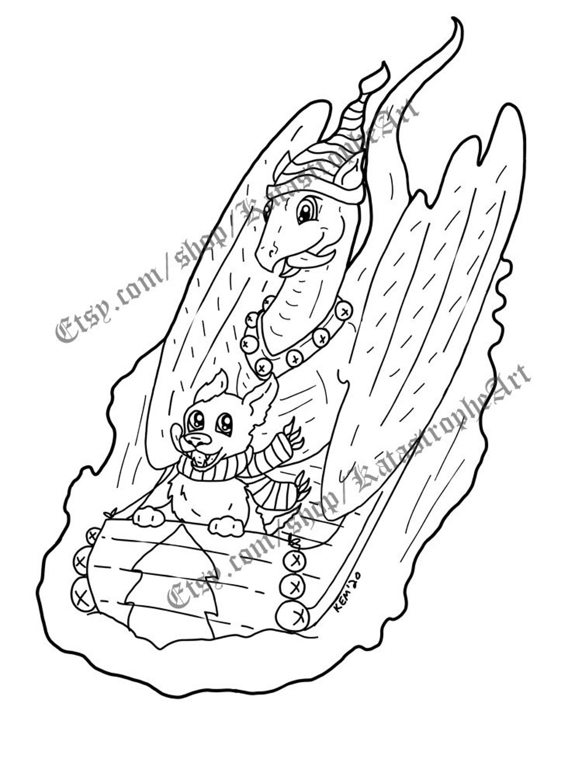 Printable Christmas Dragon Coloring Pages Set 2 - Etsy