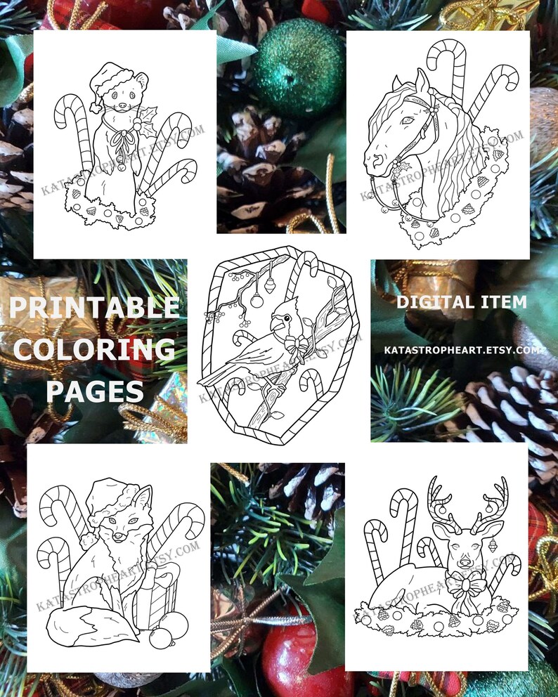Printable Christmas Animal Coloring Pages - Etsy