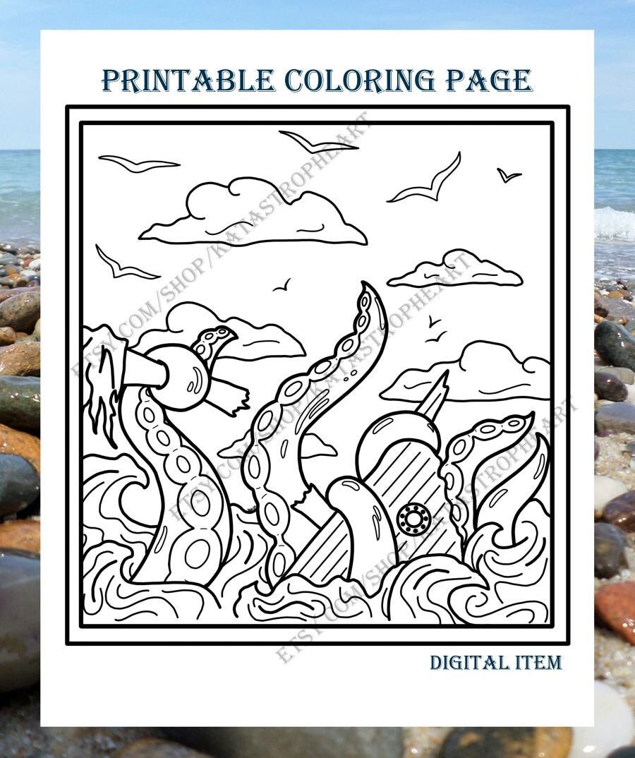 Printable Kraken Coloring Page - Etsy