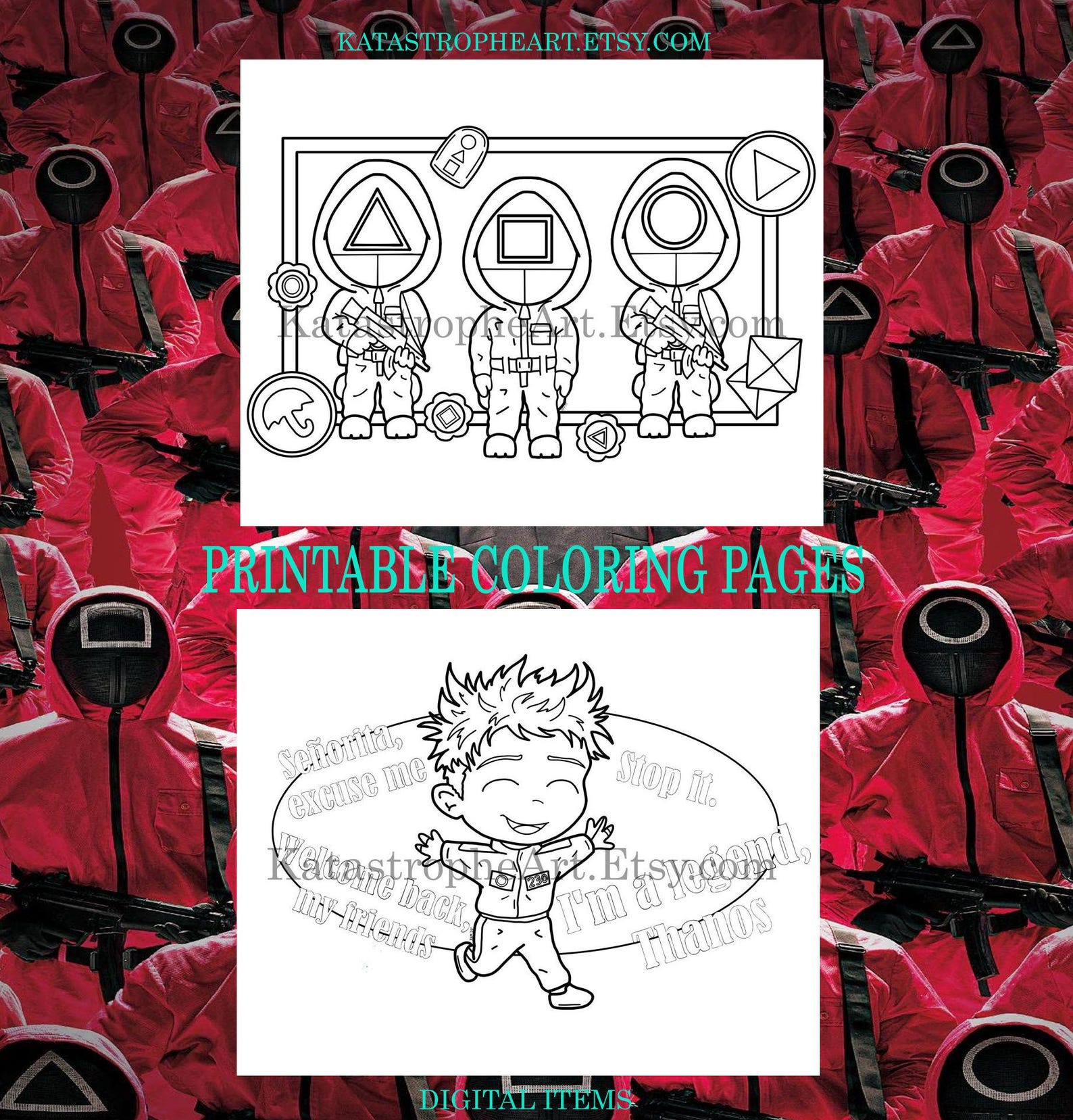 Printable Squid Guards Coloring Pages - Etsy