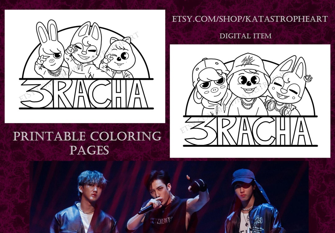 Dibujos para colorear imprimibles de 3RACHA-SKZOO - Etsy México