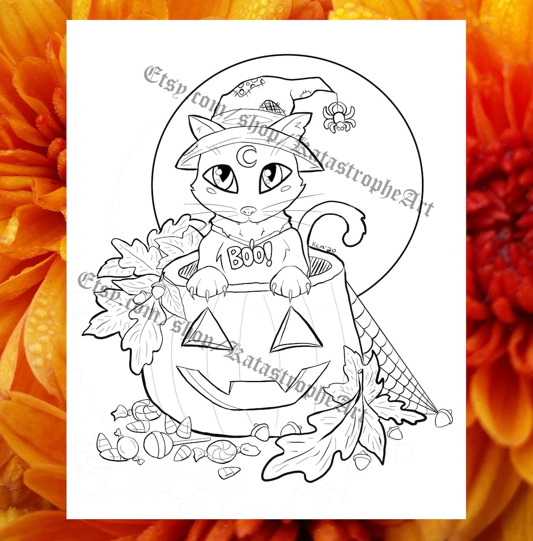 Printable Halloween Cat Coloring Page - Etsy