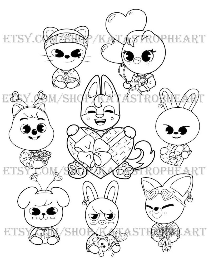 Dibujos imprimibles de Skzoo-San Valentín para colorear - Etsy España