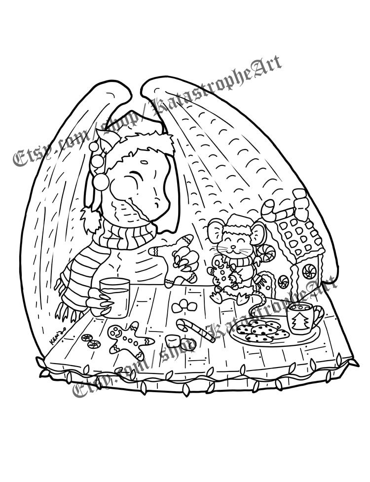 Printable Christmas Dragon Coloring Pages Set 2 - Etsy