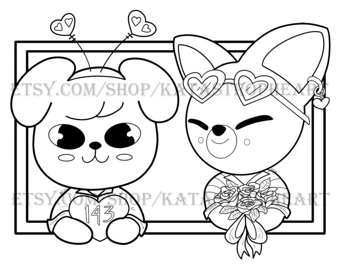 Dibujos imprimibles de Skzoo-San Valentín para colorear - Etsy España