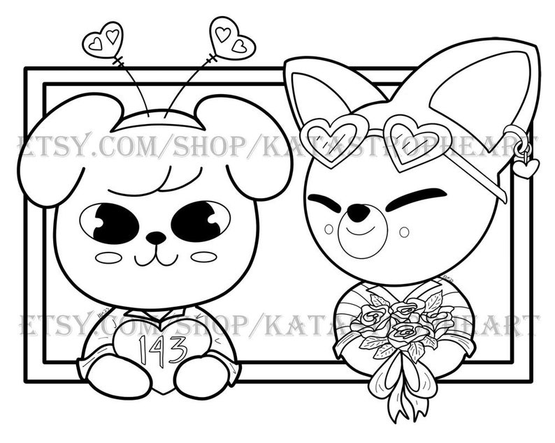 Dibujos imprimibles de Skzoo-San Valentín para colorear - Etsy España