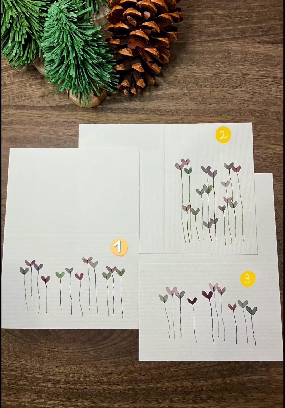 Watercolor Greeting Card Set - Heart Wildflower Stems (4x6) - 3 ...