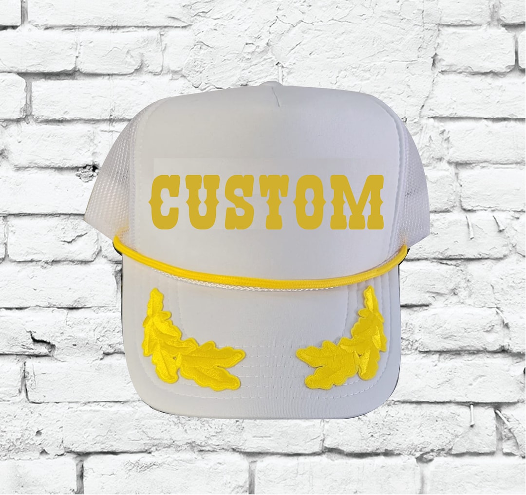 Custom Trucker Hats Nautical White Yellow Captain Hat Yacht Sailor Oak ...