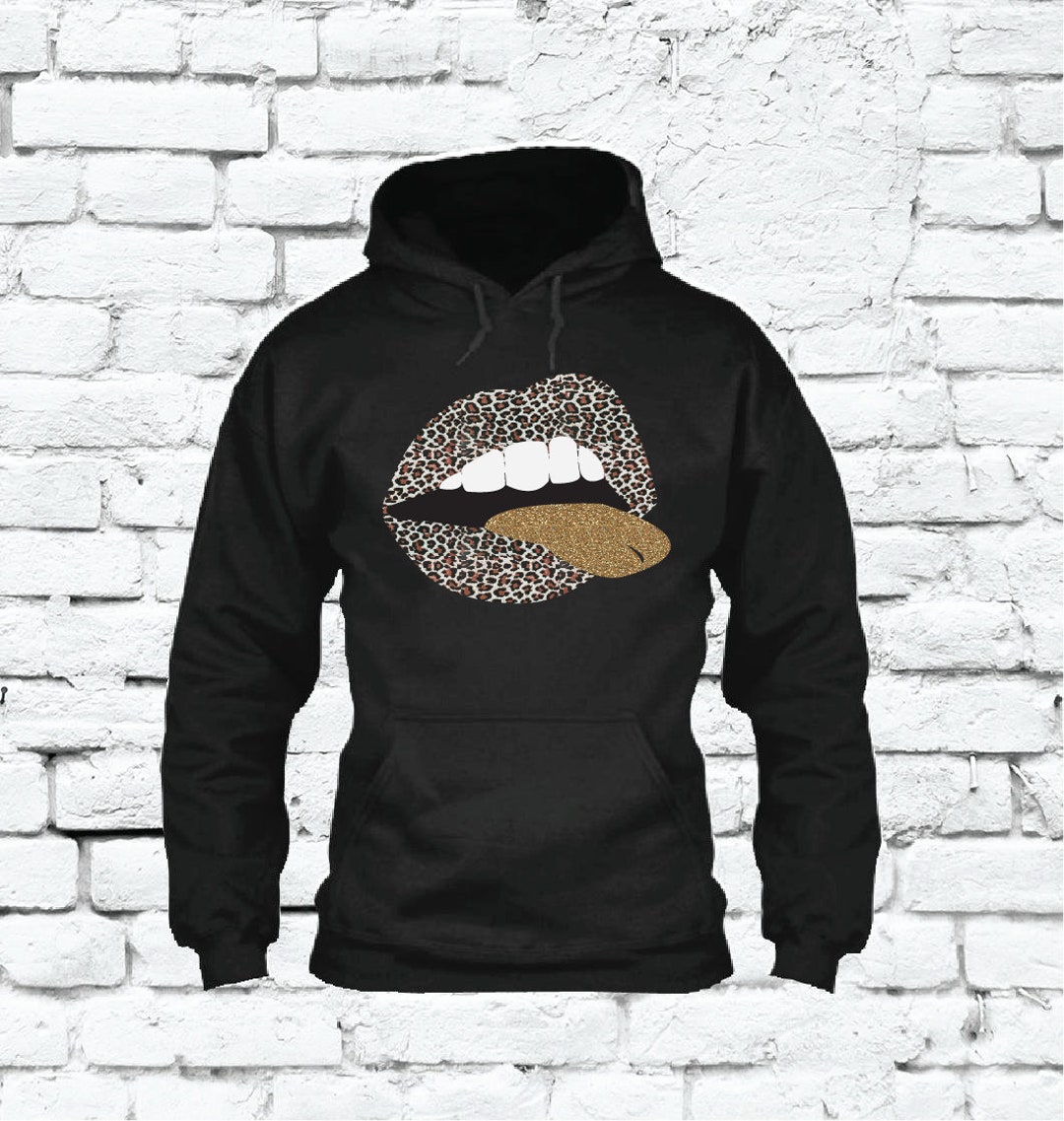 Leopard Lips Hoodie Sexy Lip Tongue Hooded Sweatshirt Heavy Blend Long ...