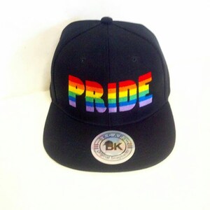 Pride Embroidery Rainbow Hat Multi-color Lettering Snapback Black Cap ...