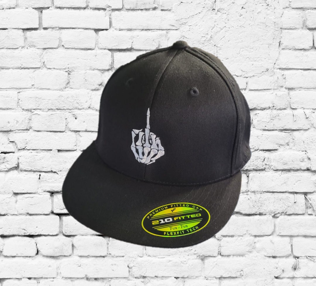 Middle Finger Flexfit Fitted Hat With Your Custom Print Flat Bill High ...