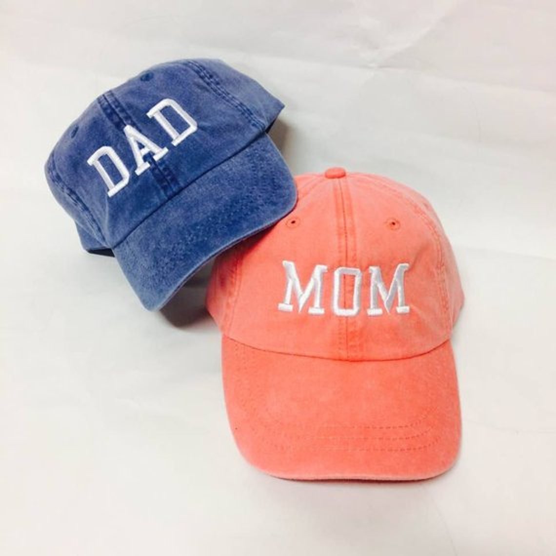 Mom and Dad Hats Unstructured Dad Hat Gift or Baby Announcement Coral ...