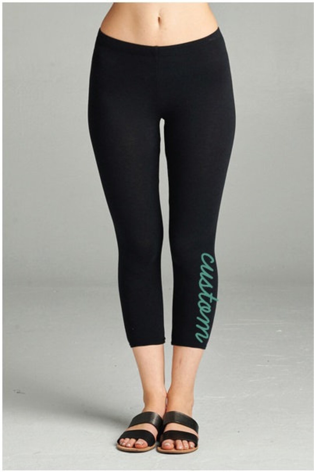 Custom Print Leggings Capri Mid Length Pants Black Legging Womens ...