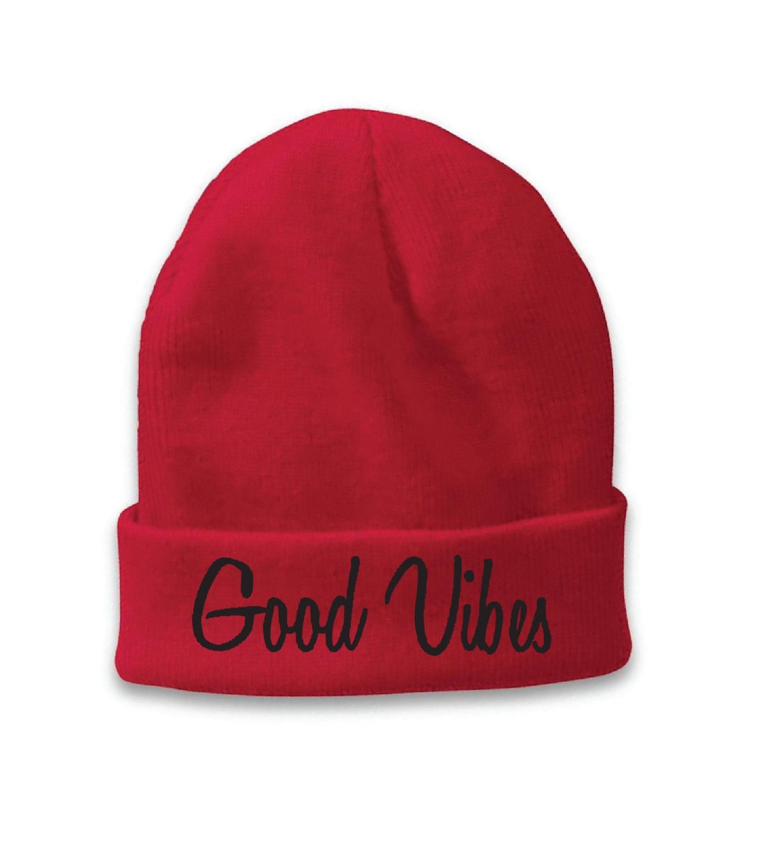 Good Vibes Beanie Custom Knit Hat - Etsy