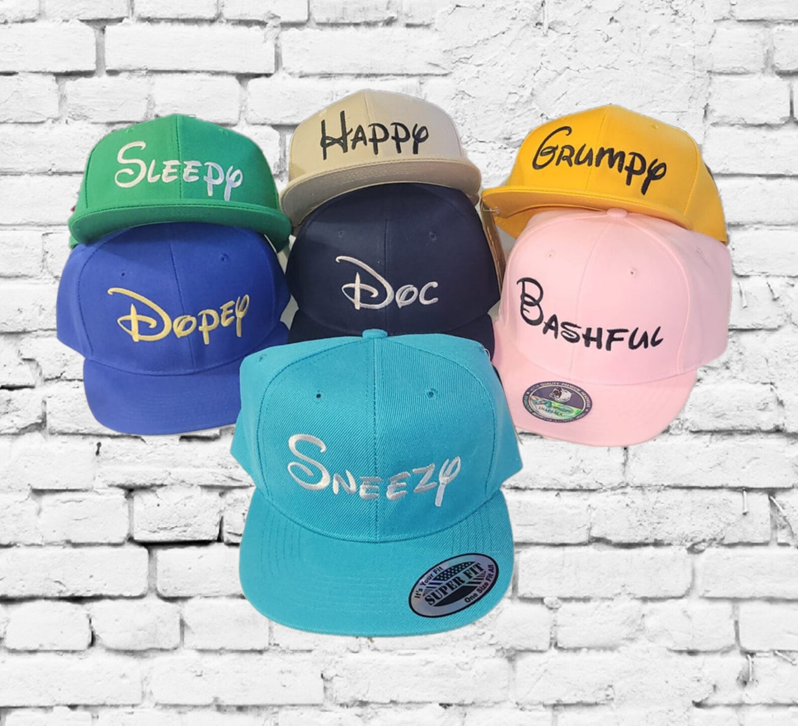 Youth Seven Dwarf Hats Custom Embroidery Snapbacks 7 Dwarfs - Etsy