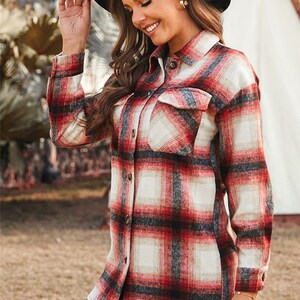 Monogram Plaid Shacket Button Front Red Shirt Jacket Flannel Vintage ...