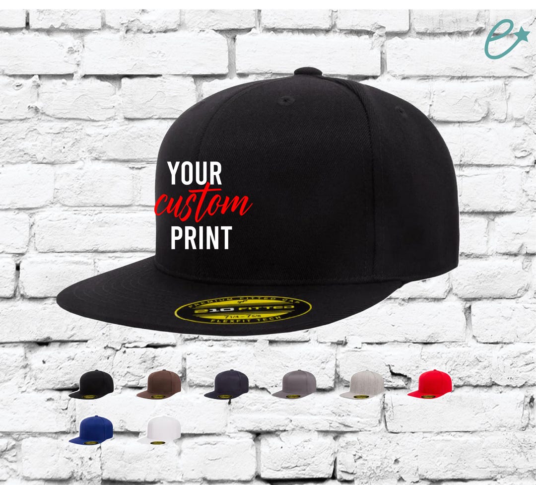Custom Embroidery Flexfit Fitted Hat With Your Custom Print Flat Bill ...