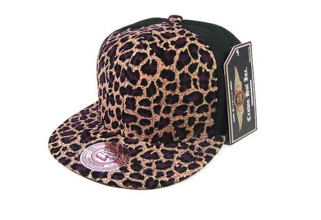 Custom Embroidery Leopard Animal Print Snapback Printed Brim Black Hat ...