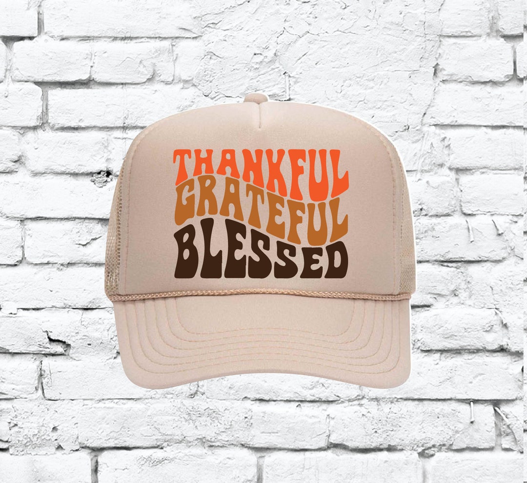 Thankful Grateful Blessed Trucker Hat Festive Fall Hat Mesh Back ...