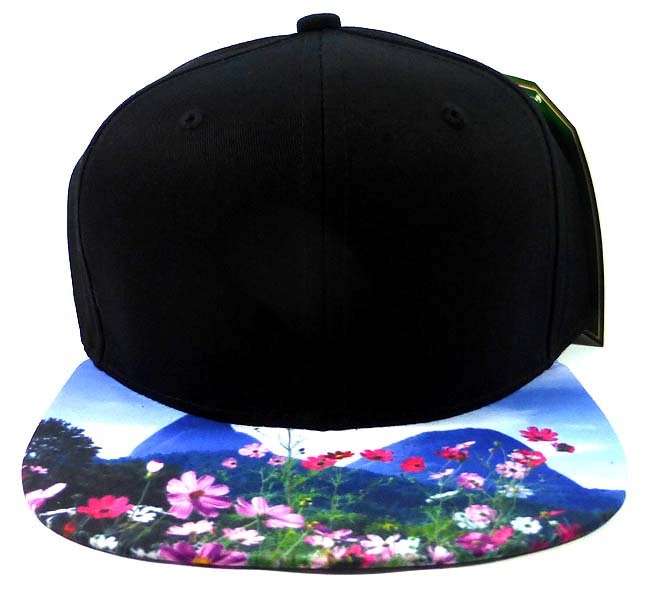 Custom Embroidery Black Snapback Tropical Flower Mountain Range Mt ...
