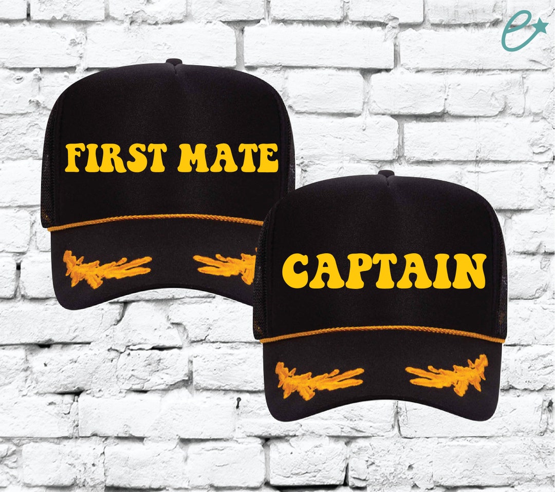 Captain and First Mate Trucker Hats Nautical Black Gold Captain Hat ...