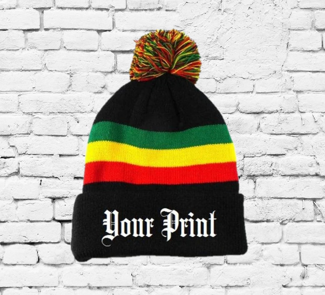 Personalized Rasta Pom Pom Beanies / Throwback Beanie / Skull Cap ...