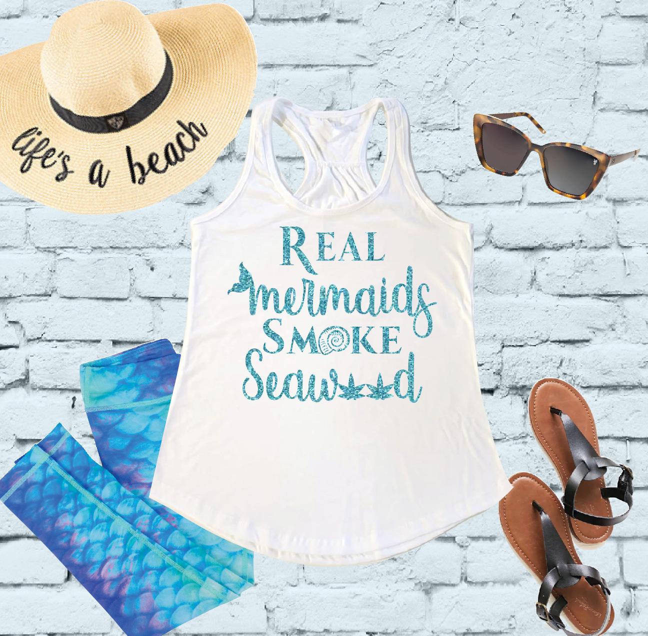 Real Mermaids Smoke Seaweed Print Mermaid Tank Top Shirt Women's ...