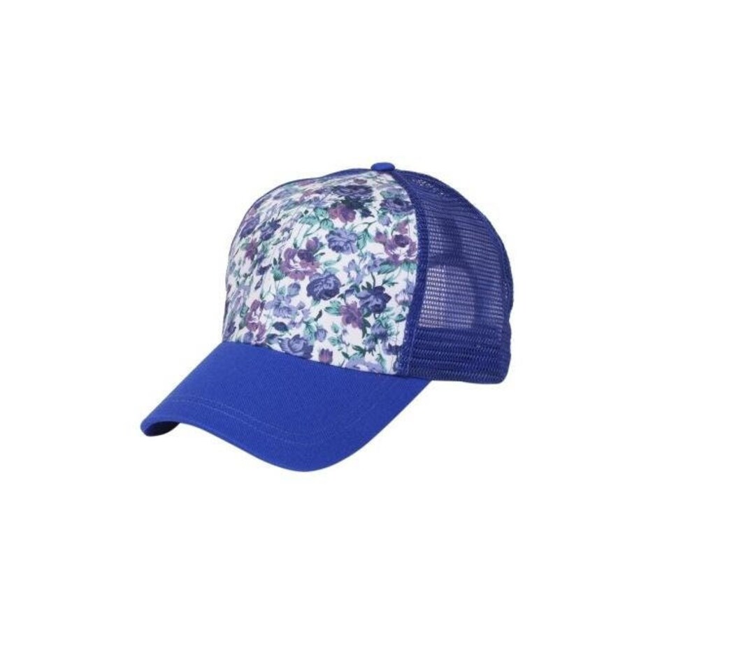 Blue Floral Trucker Hat Custom Embroidery Baseball Cap Your Custom ...